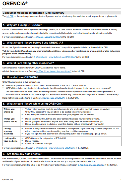 Orencia Go Patient Materials